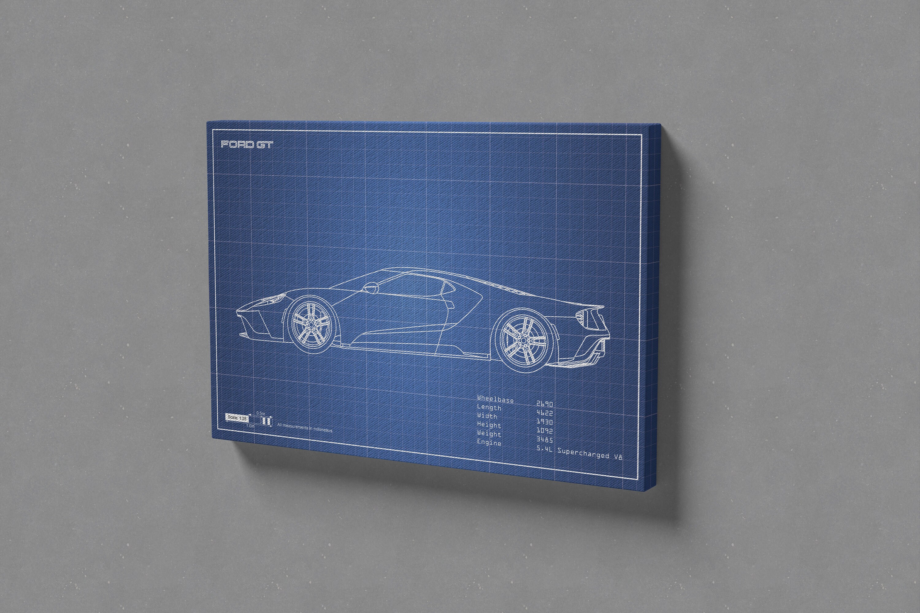 Ford GT Blueprint Car Poster Car Poster Canvas Car Wall - Etsy