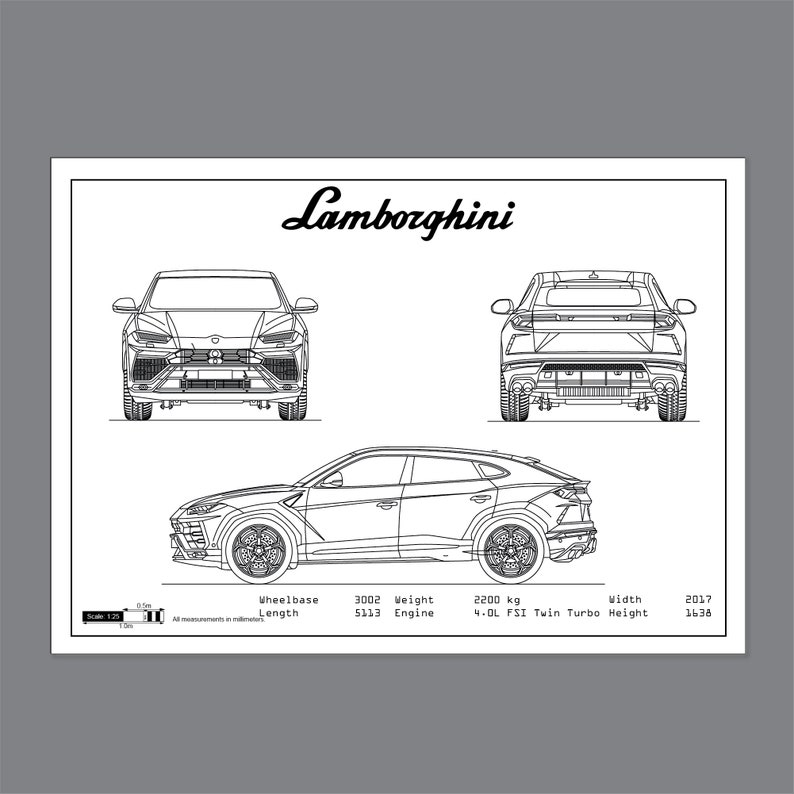 Lamborghini Blueprint, Lambo Print, Lamborghini Urus, Urus Blueprint ...