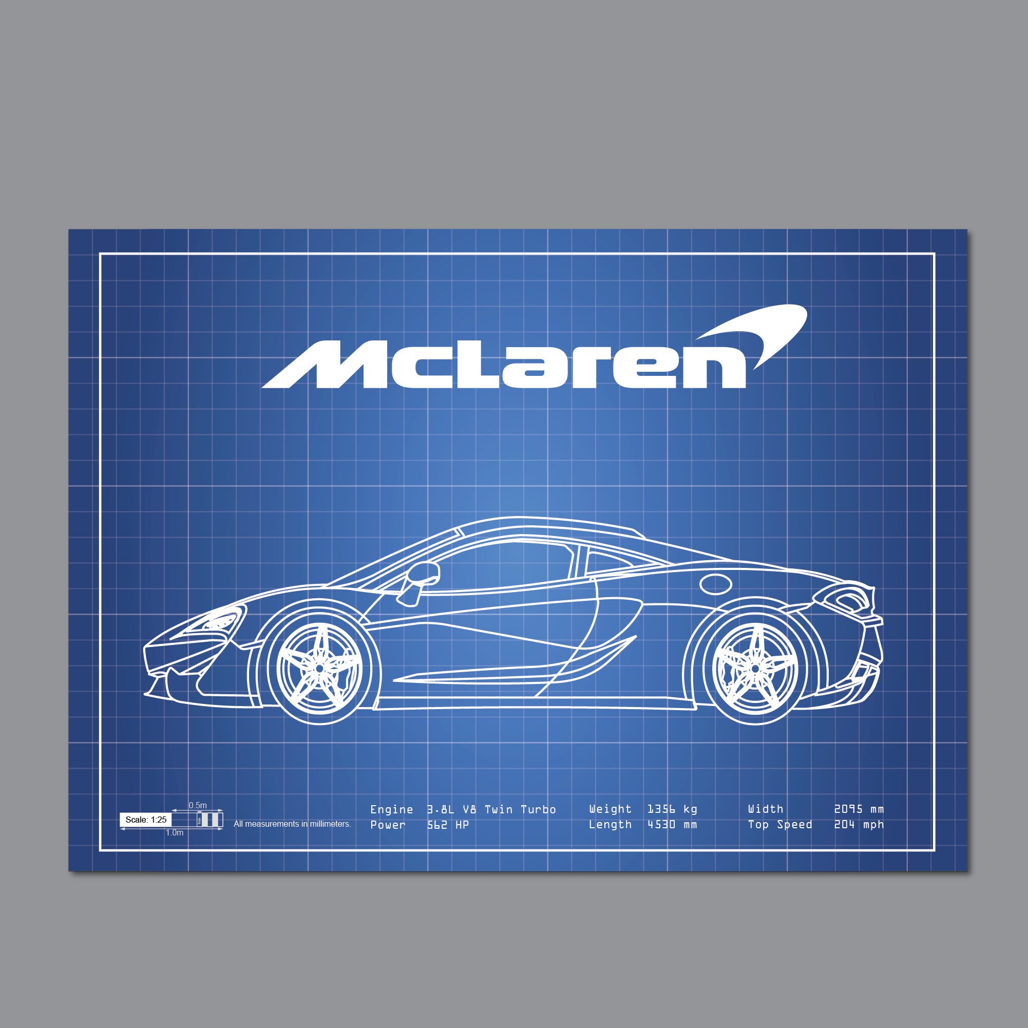 Mclaren 570S Poster, Supercar Art, Supercar Blueprint, Car Blueprint ...