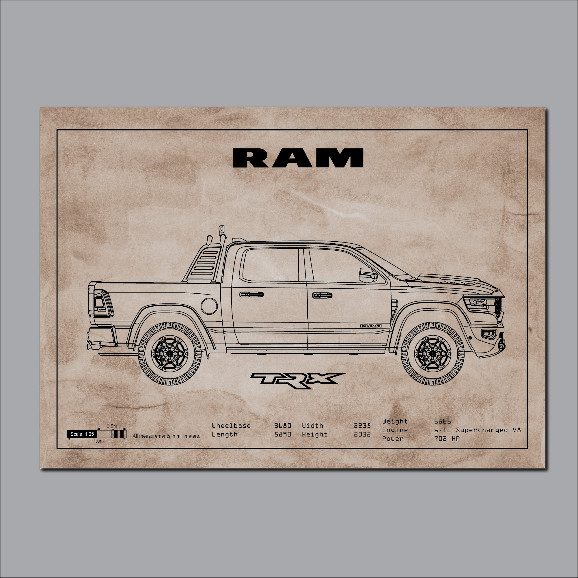 Dodge TRX Picture, Dodge Ram TRX Poster, Car Blueprints, Car Poster ...
