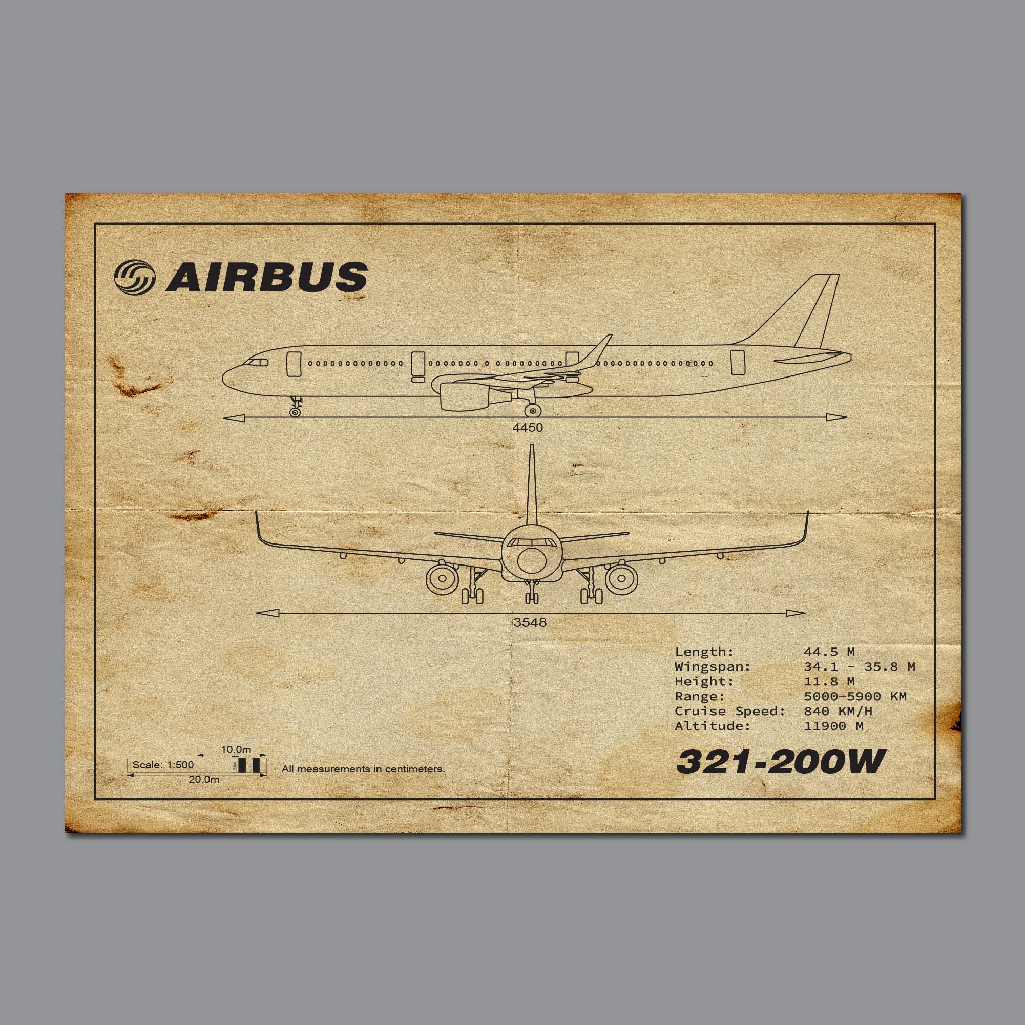 Airbus A321 Blueprint, Plane Poster, Aviation Art, Gift for Pilot ...