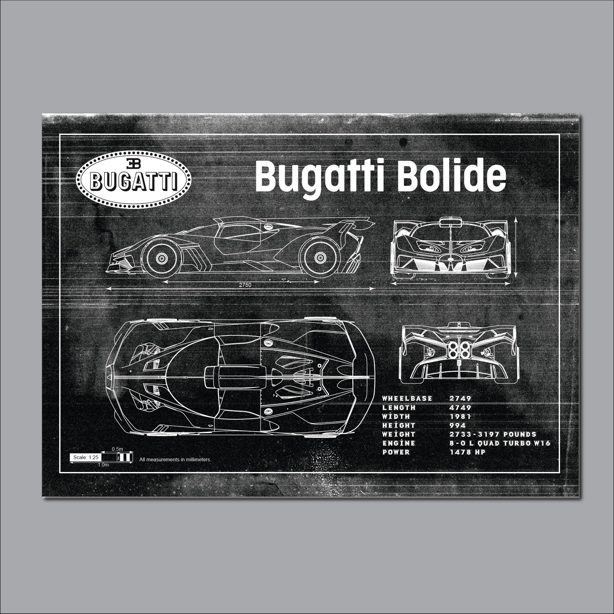 Bugatti Bolide Blueprint Car Blueprints Car Poster Car Wall - Etsy Canada