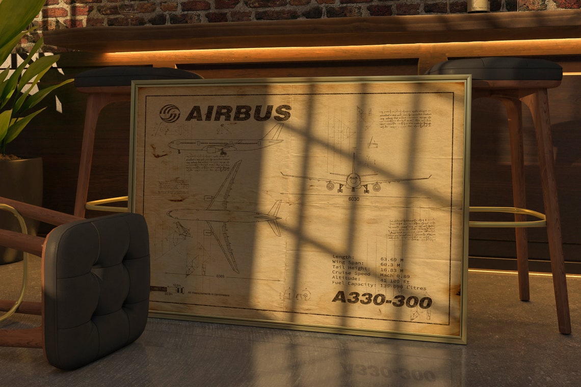 Airplane Wall Art, A330 Poster, Airbus Blueprint, Gift for Him ...