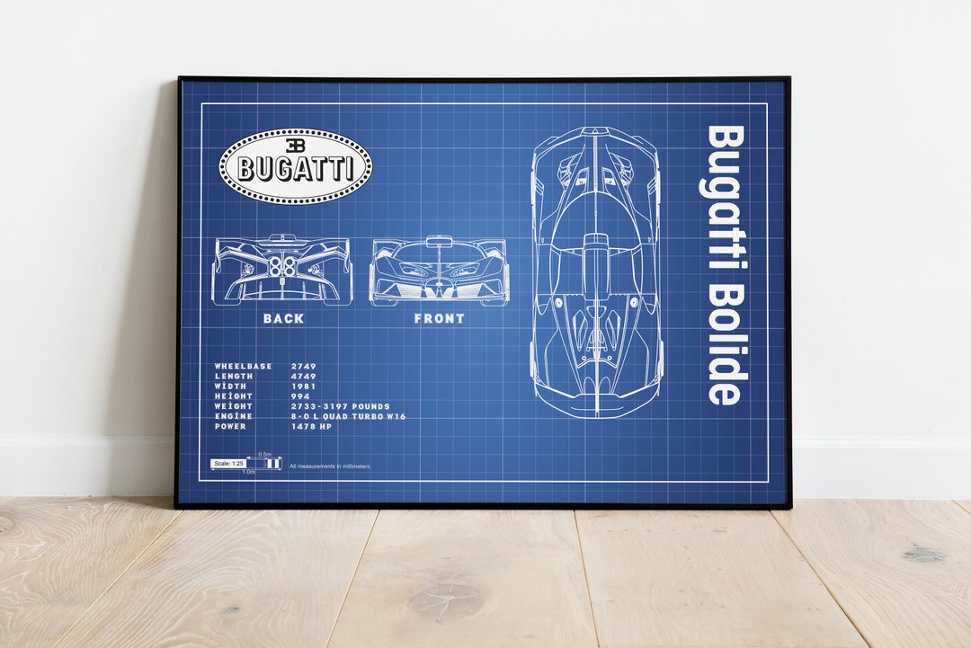 Poster of Bugatti Boilide, Car Blueprints, Car Poster Canvas, Car Wall ...