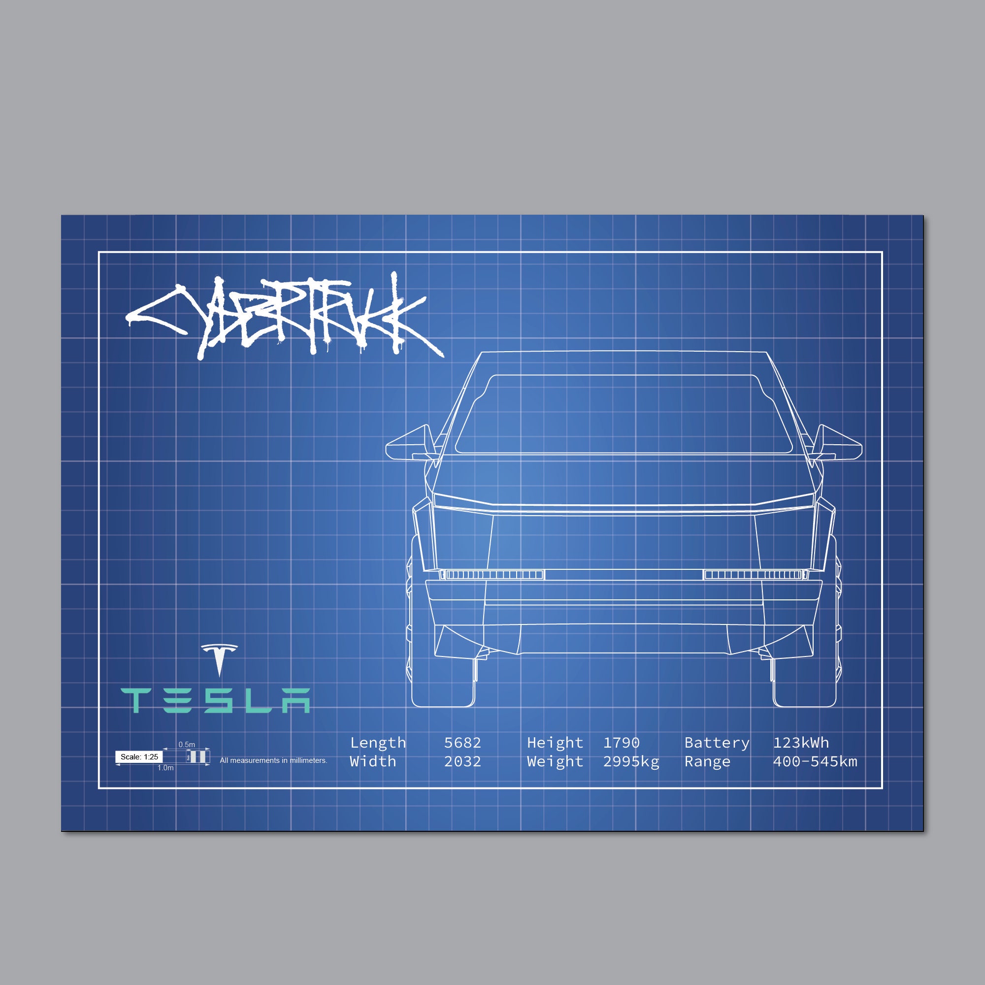 Cybertruck Poster, Tesla Picture, Cybertruck, Car Blueprints, Car ...