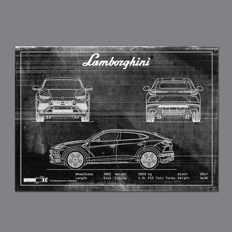 Lamborghini Blueprint, Lambo Print, Lamborghini Urus, Urus Blueprint ...
