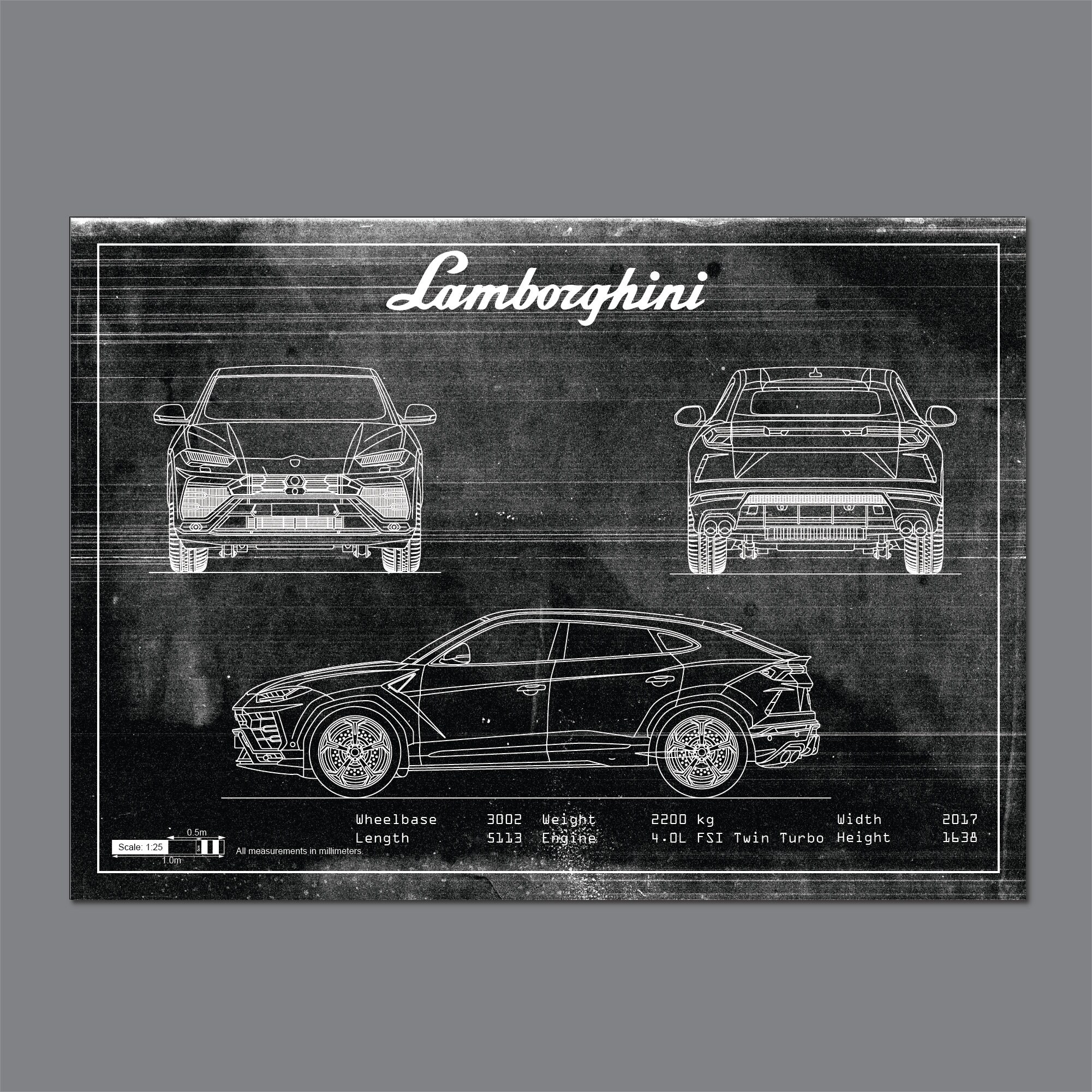 Lamborghini Blueprint, Lambo Print, Lamborghini Urus, Urus Blueprint ...