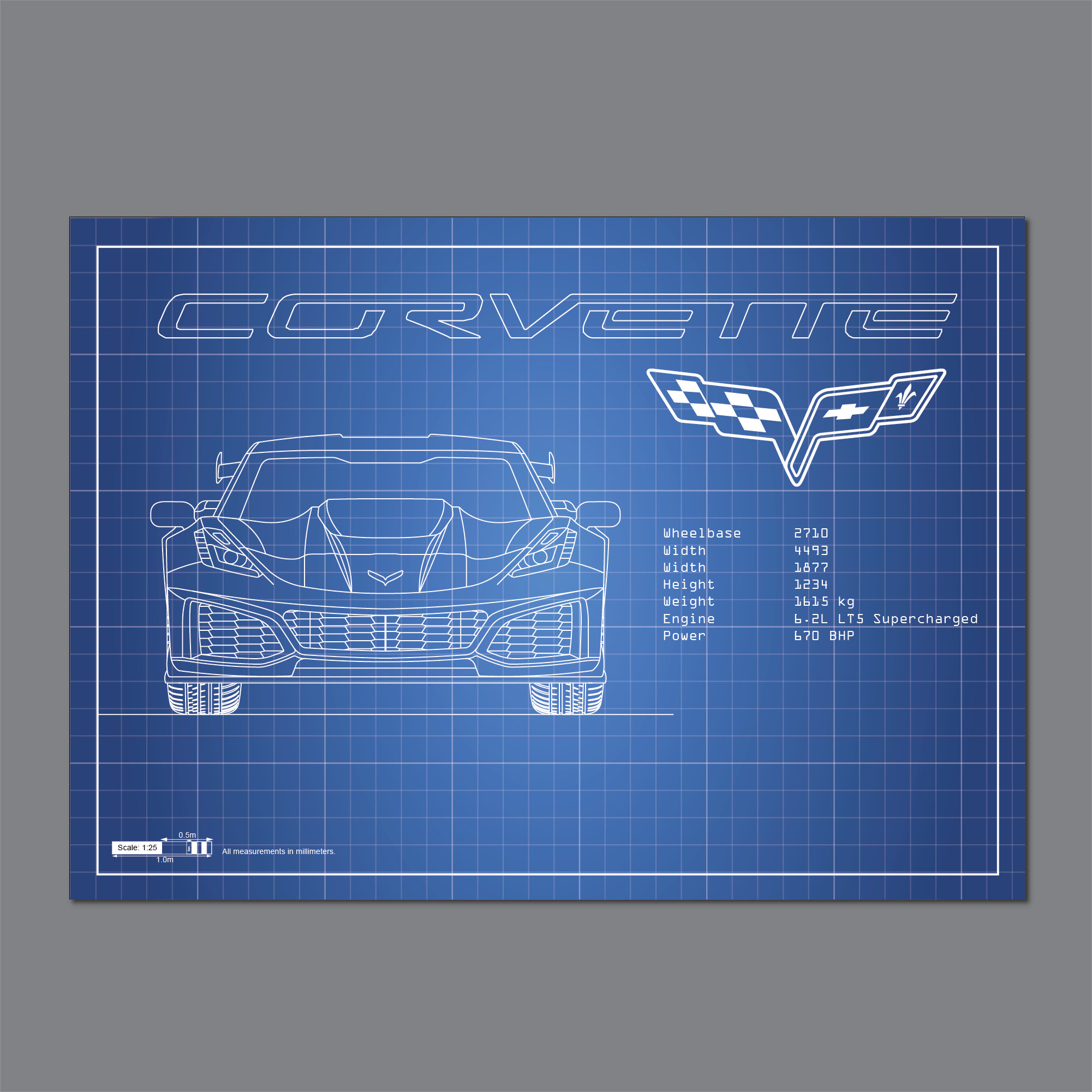 C7 Corvette Poster Chevy Corvette Corvette Blueprints Car - Etsy