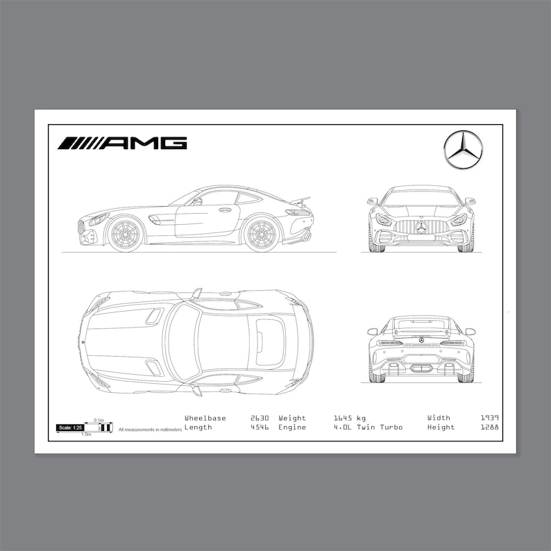 Mercedes Benz Blueprint AMG GT Car Blueprints Car Poster - Etsy