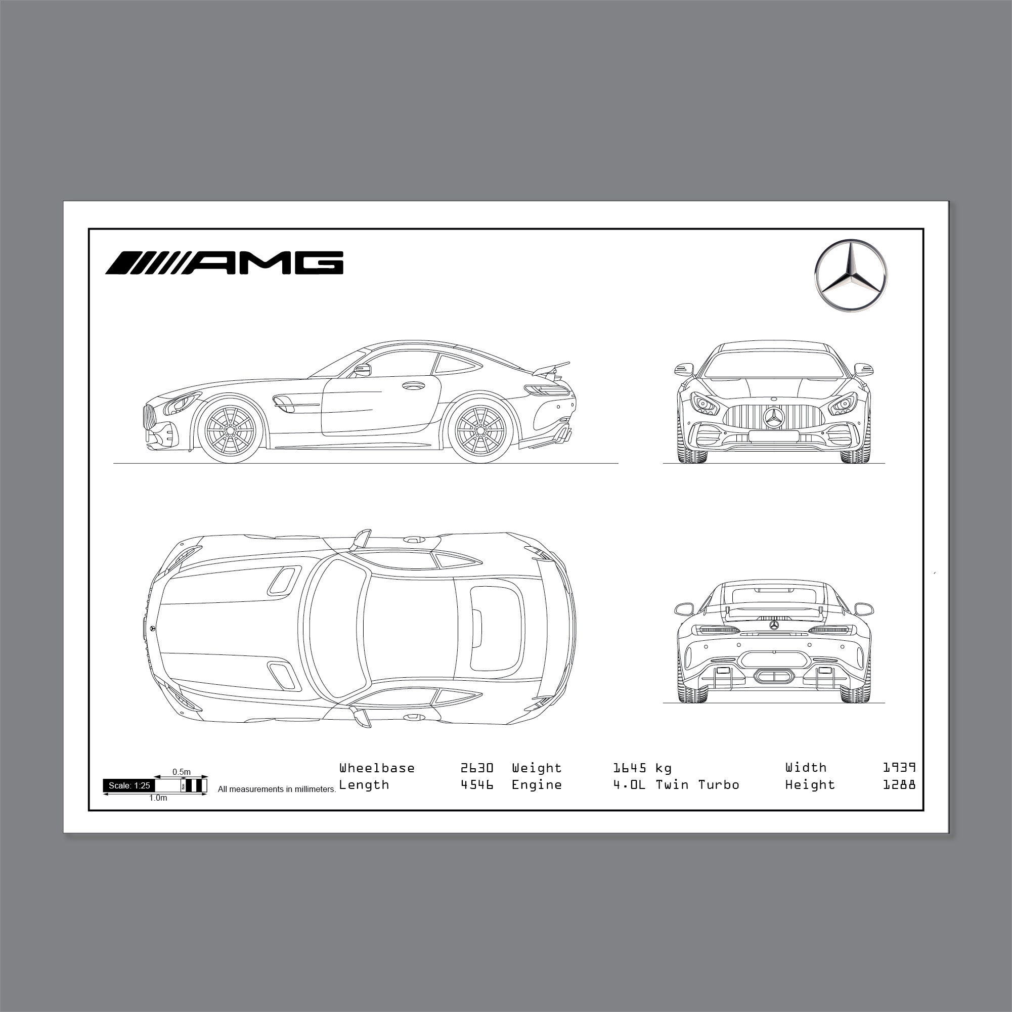 Mercedes Benz Blueprint AMG GT Car Blueprints Car Poster - Etsy