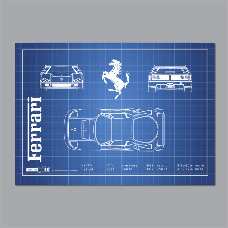 Ferrari F40 Blueprint, Hypercar Poster, Supercar Picture, Car ...