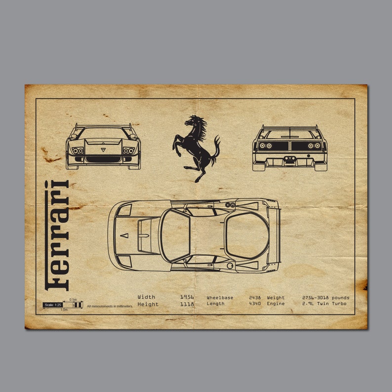 Ferrari F40 Blueprint, Hypercar Poster, Supercar Picture, Car ...
