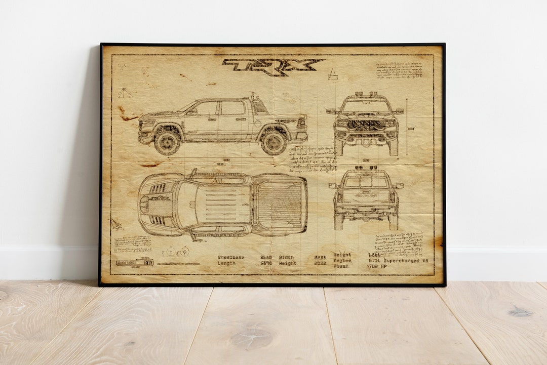 Dodge TRX Blueprint, Car Blueprints, Car Poster, Gift for Car Guy, Gift ...