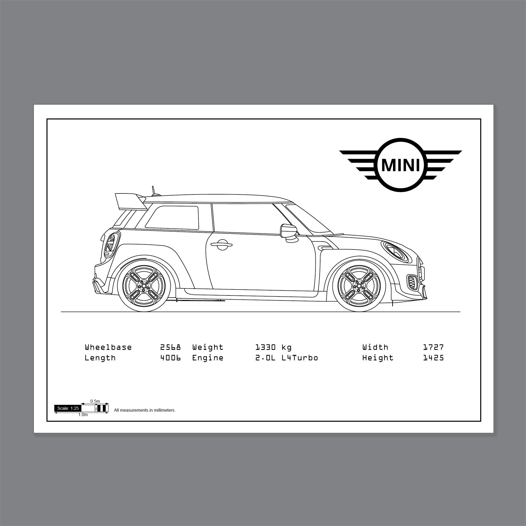 Mini Cooper Blueprint Mini Blueprint Mini Print Car - Etsy