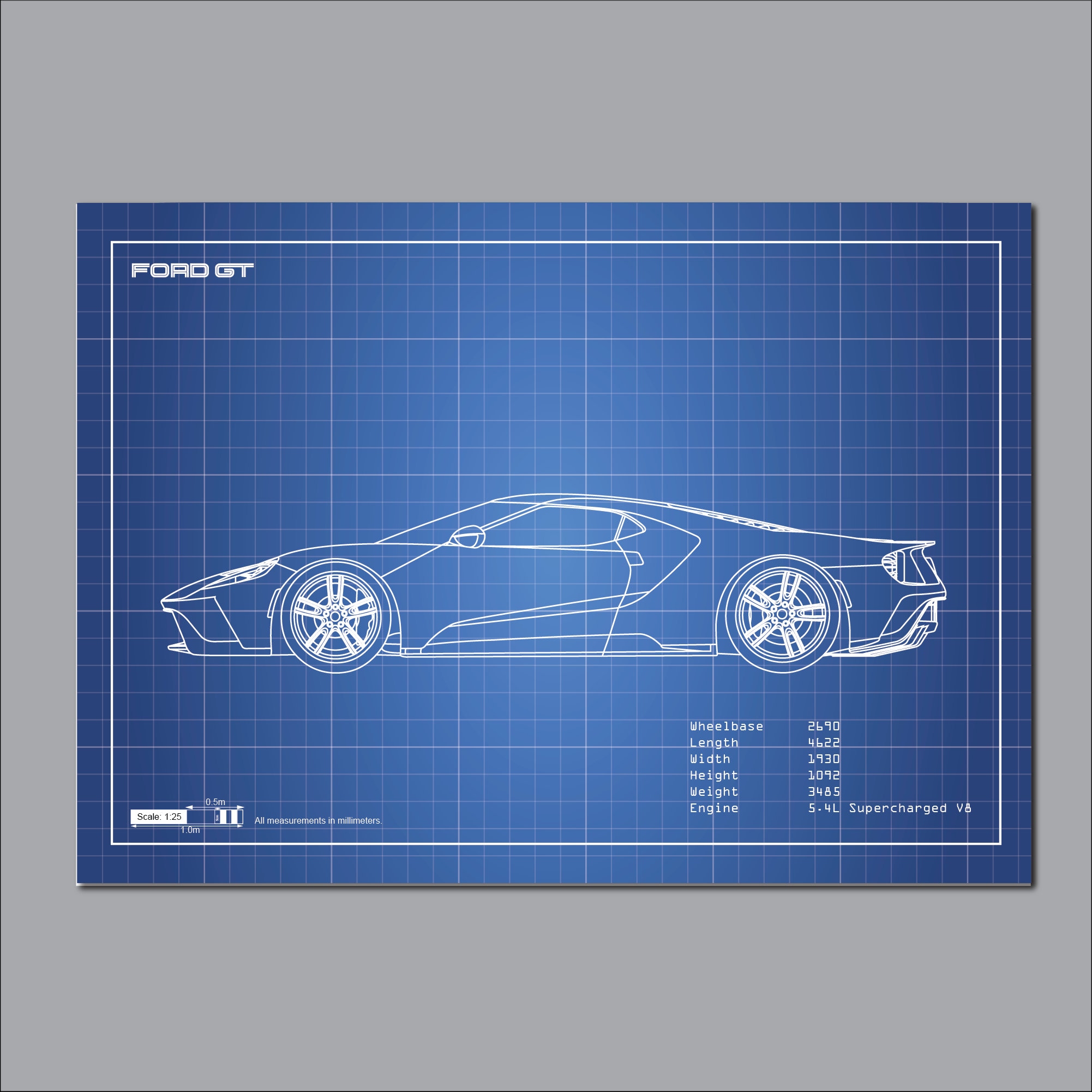 Ford GT Blueprint Car Poster Car Poster Canvas Car Wall - Etsy