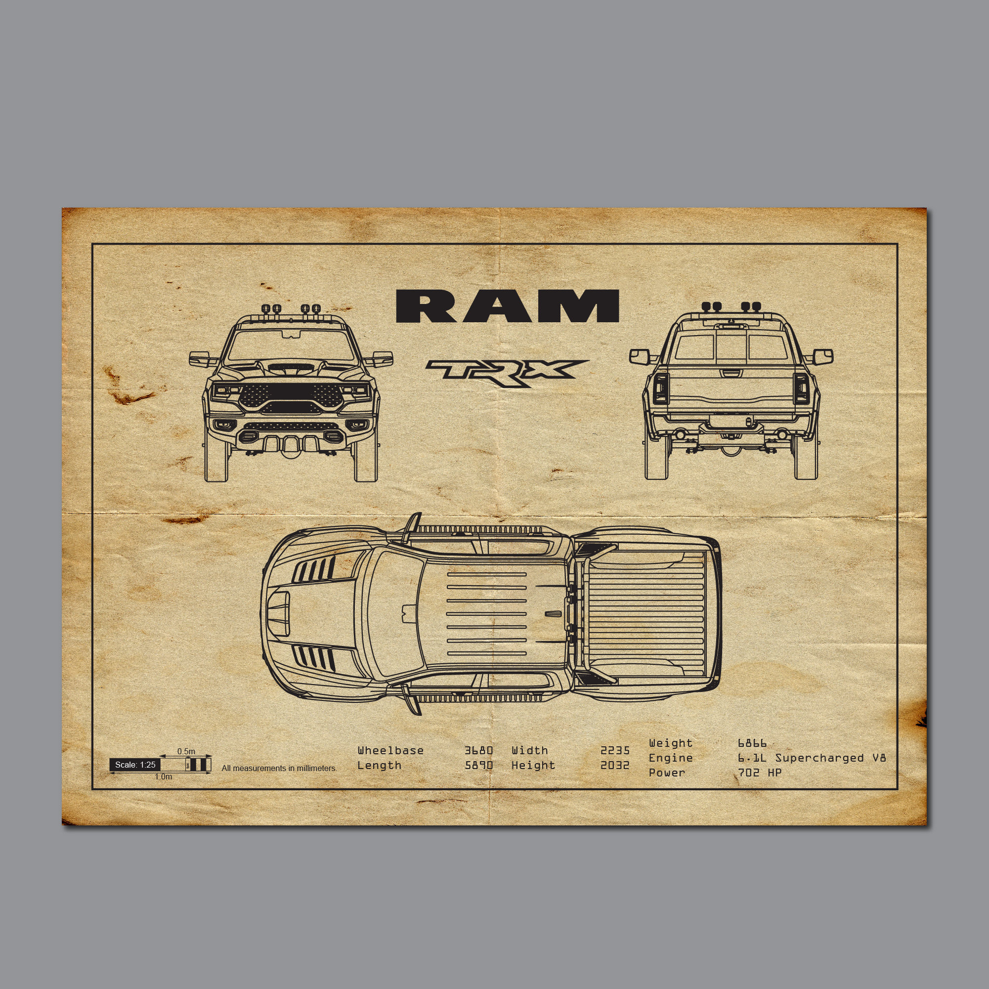 Blueprints of Cars, Dodge Ram TRX, Pictures of Cars, Truck Poster ...