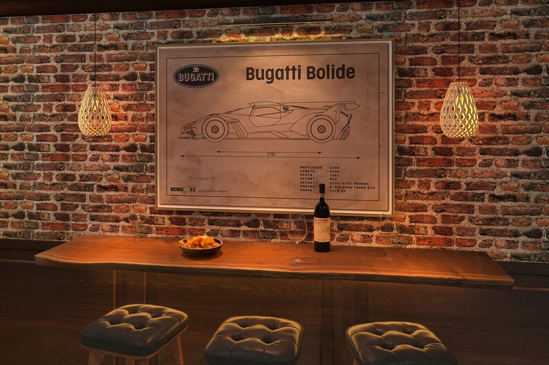 Blueprint of Bugatti Bolide, Car Blueprints, Bugatti Poster, Car Poster ...