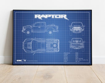 Ford Raptor, Raptor, Car Blueprints, Car Poster, Gift for Car Guy, Gift ...