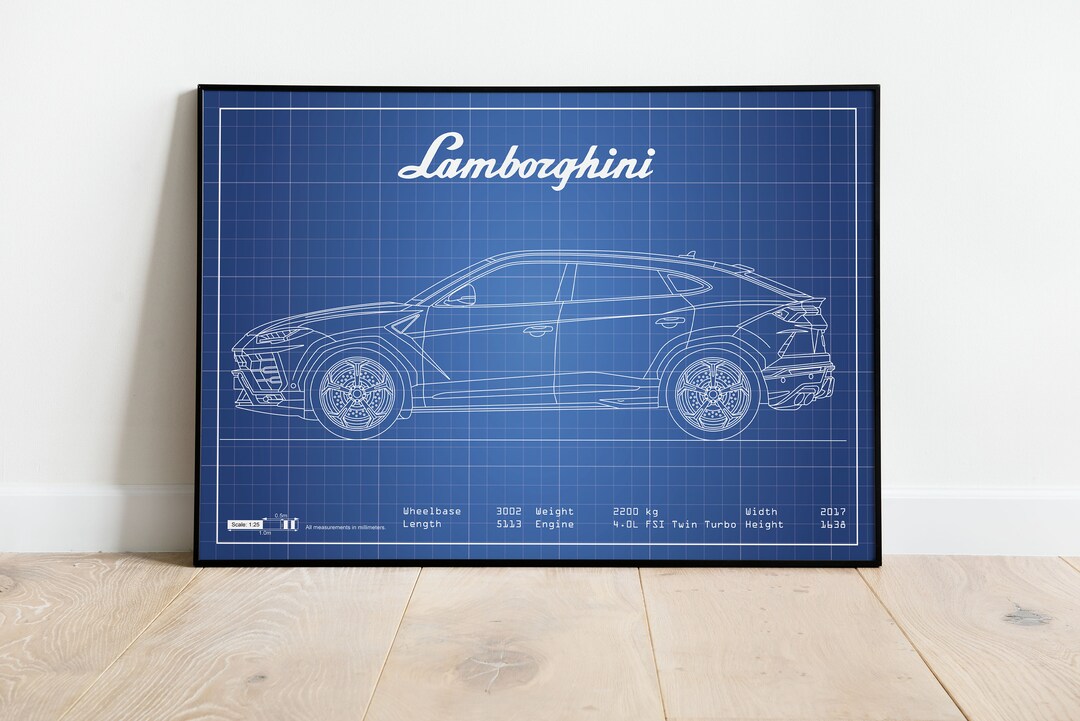 Lamborghini Blueprint, Lamborghini Print, Urus Blueprint, Mancave Wall ...
