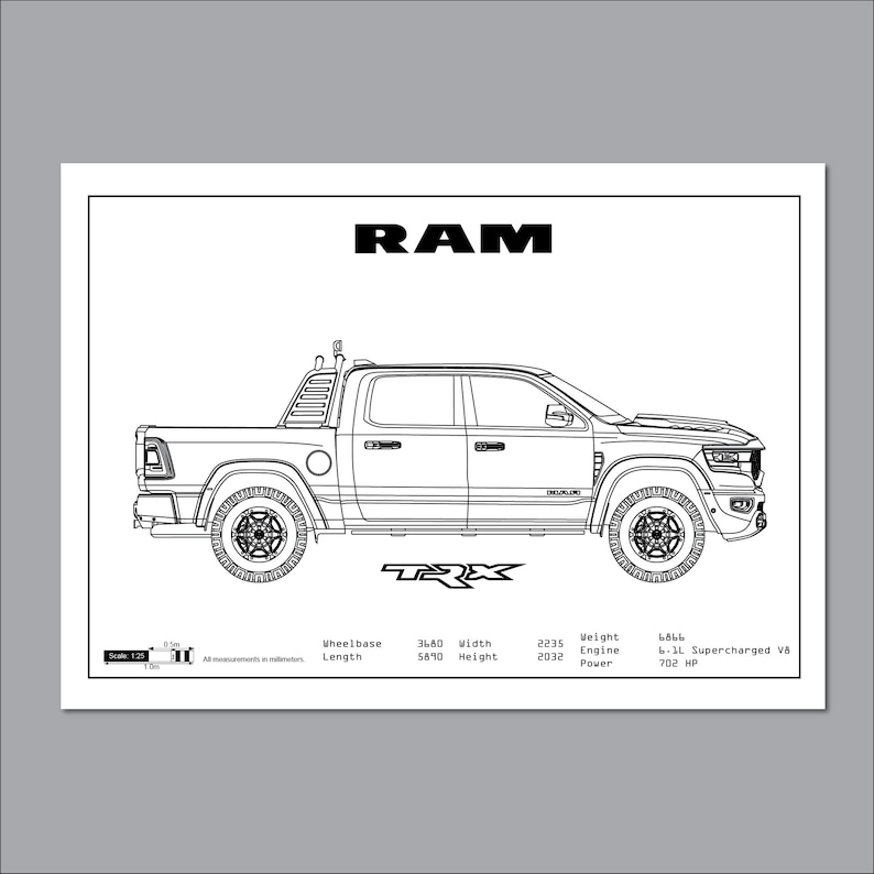 Dodge TRX Blueprint Car Blueprints Car Poster Gift for Car - Etsy