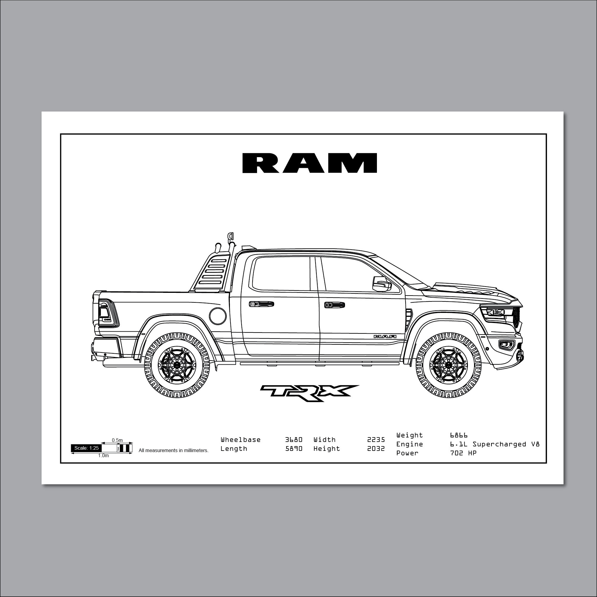 Dodge TRX Picture, Dodge Ram TRX Poster, Car Blueprints, Car Poster ...