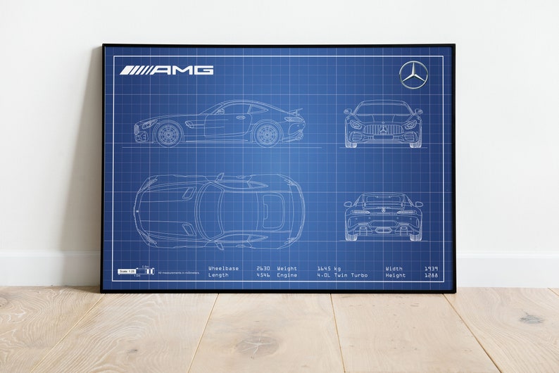 Mercedes Benz Blueprint AMG GT Car Blueprints Car Poster - Etsy