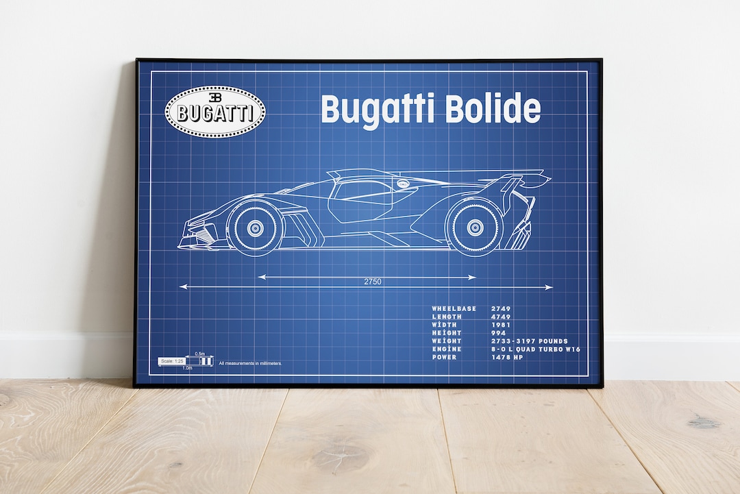 Blueprint of Bugatti Bolide, Car Blueprints, Bugatti Poster, Car Poster ...