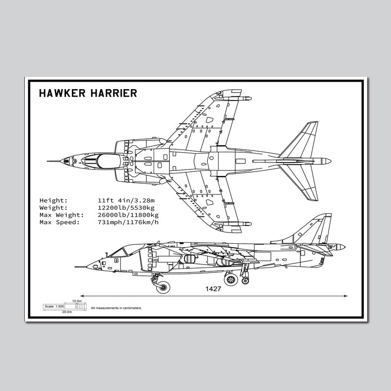 Harrier Wall Art, Aeronautics Art, Blueprint Poster, Aeronautic Poster ...