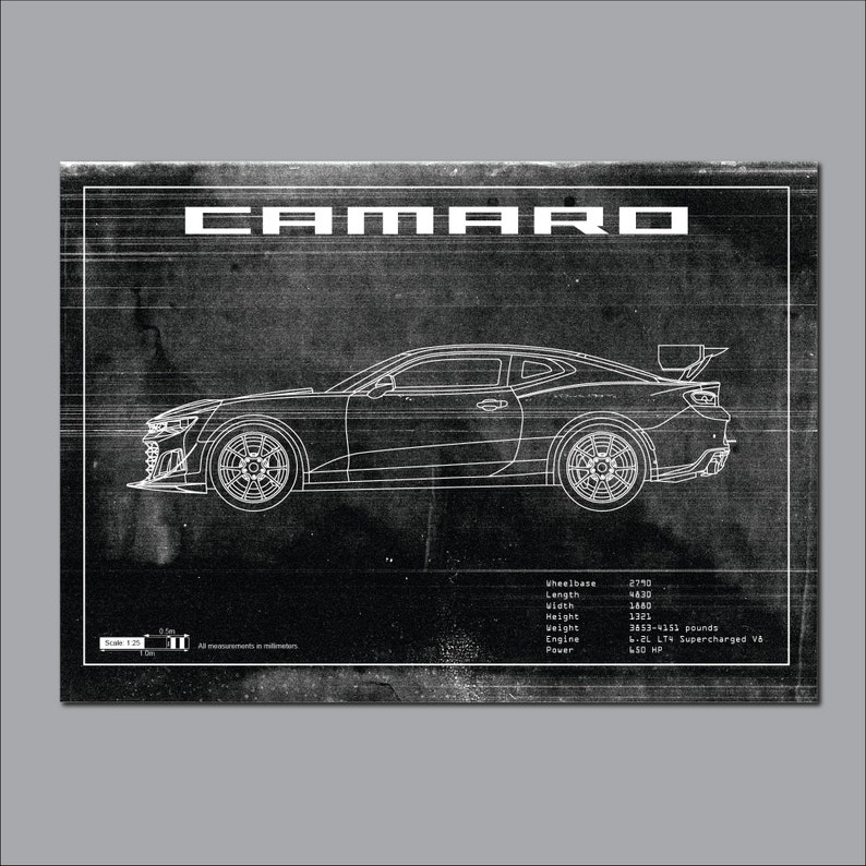 Camaro, Camaro ZL1, Chevy, Car Blueprints, Car Poster, Car Wall Art ...