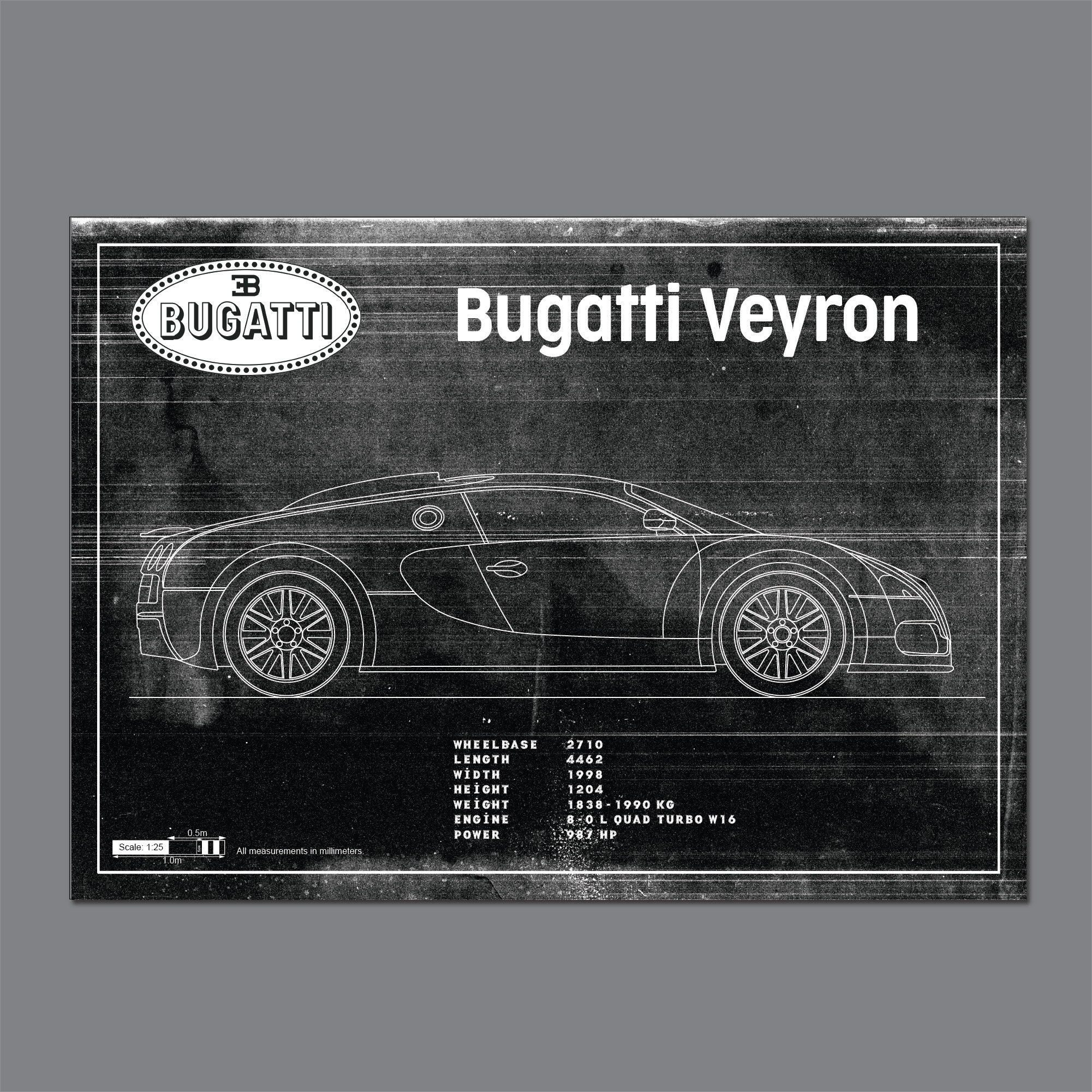 Bugatti Veyron Blueprint, Veyron Poster, Bugatti Print, Car Poster Art ...