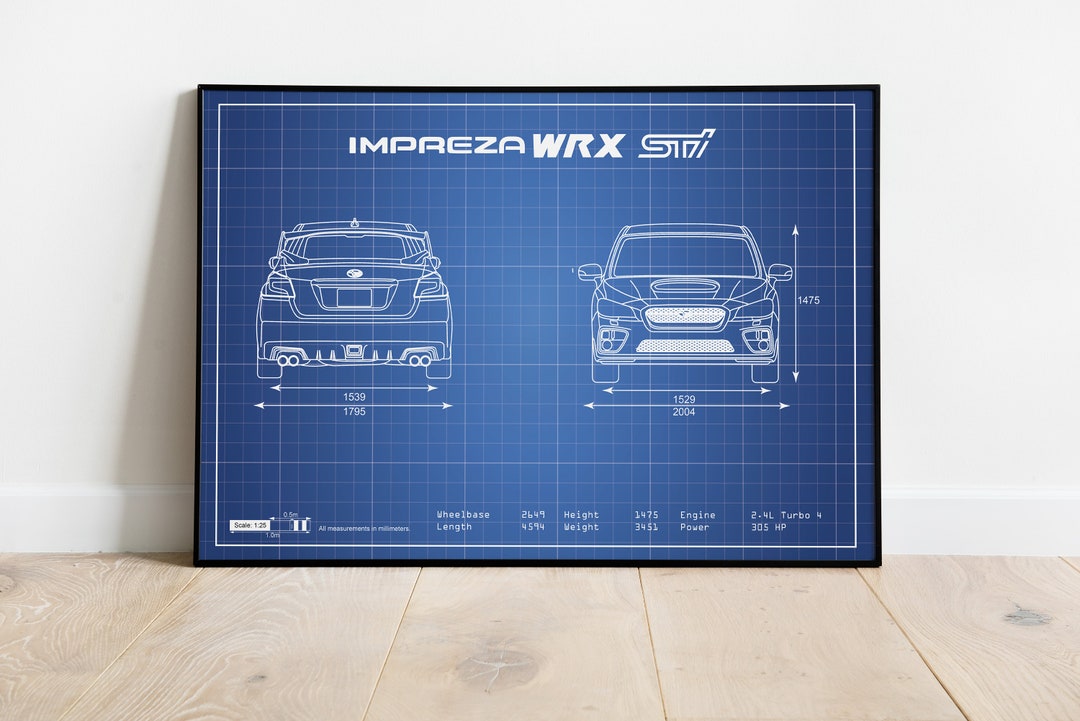 Impreza WRX Blueprint, 1st Anniversary Gift, Wall Decor, Office Artwork ...