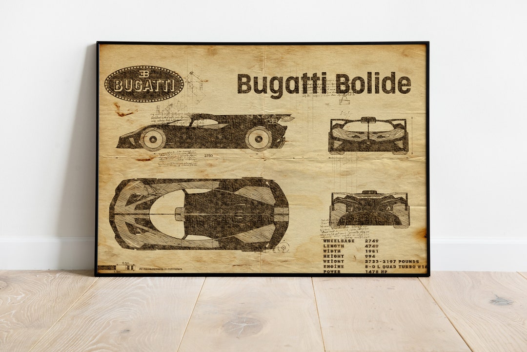 Bugatti Bolide Poster, Car Blueprints, Car Poster, Garage Workshop Art ...