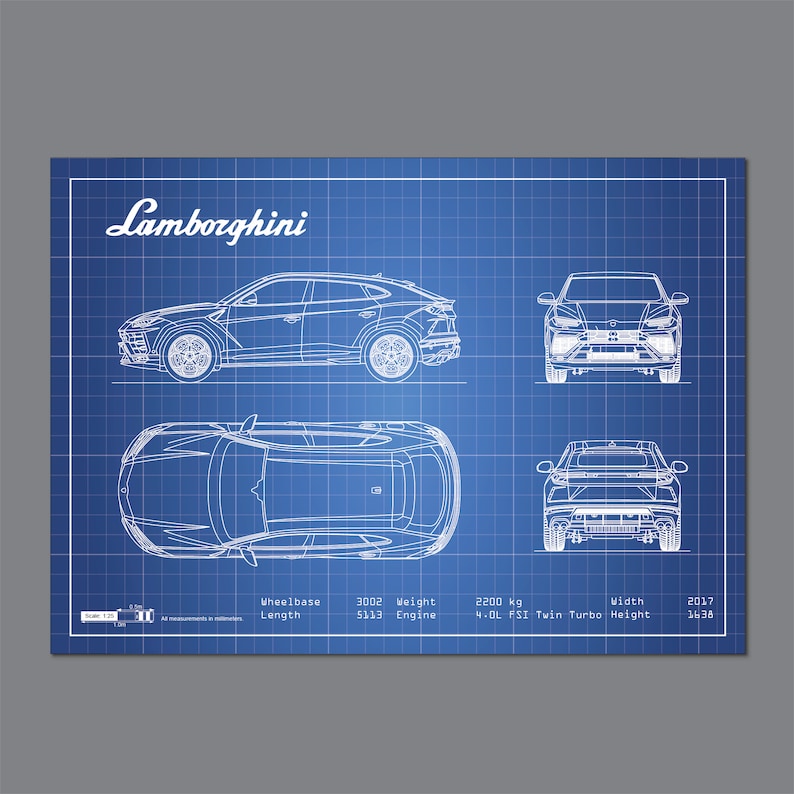 Lamborghini Urus Blueprint, Lamborghini Print, Urus Print, Urus ...
