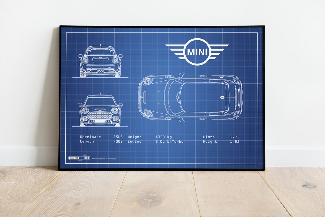 Mini Cooper Poster, Mini Prints, Mini Blueprints, Fathers Day, Man Cave ...