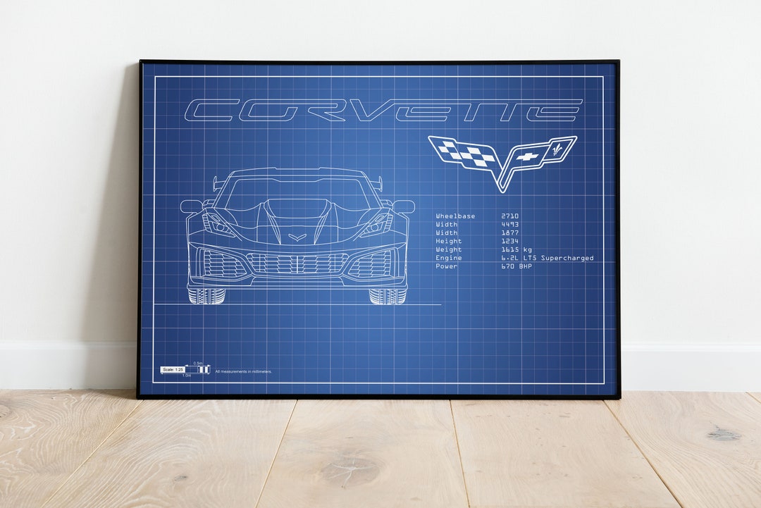 C7 Corvette Poster, Chevy Corvette, Corvette Blueprints, Car Blueprints ...