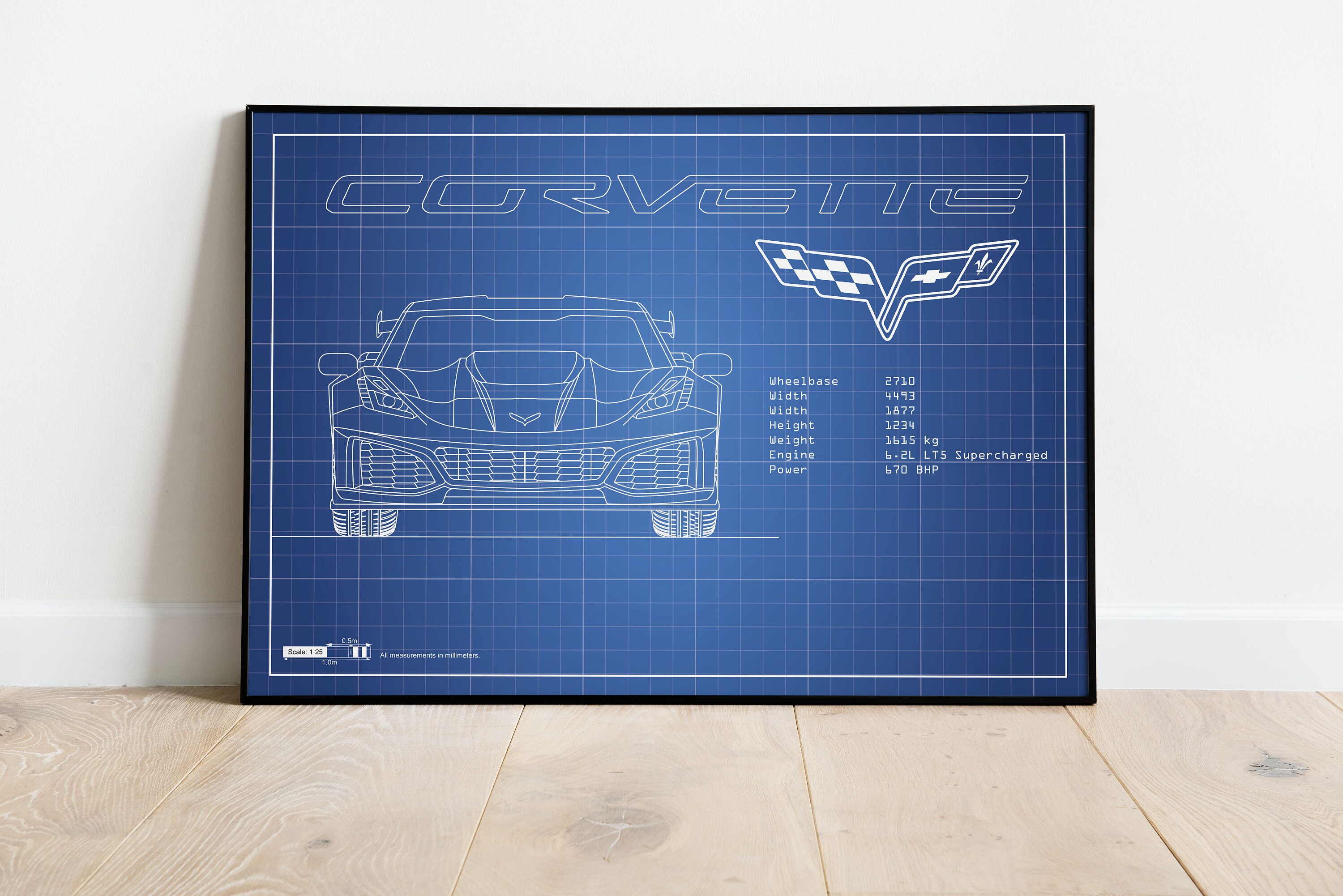 C7 Corvette Poster Chevy Corvette Corvette Blueprints Car - Etsy