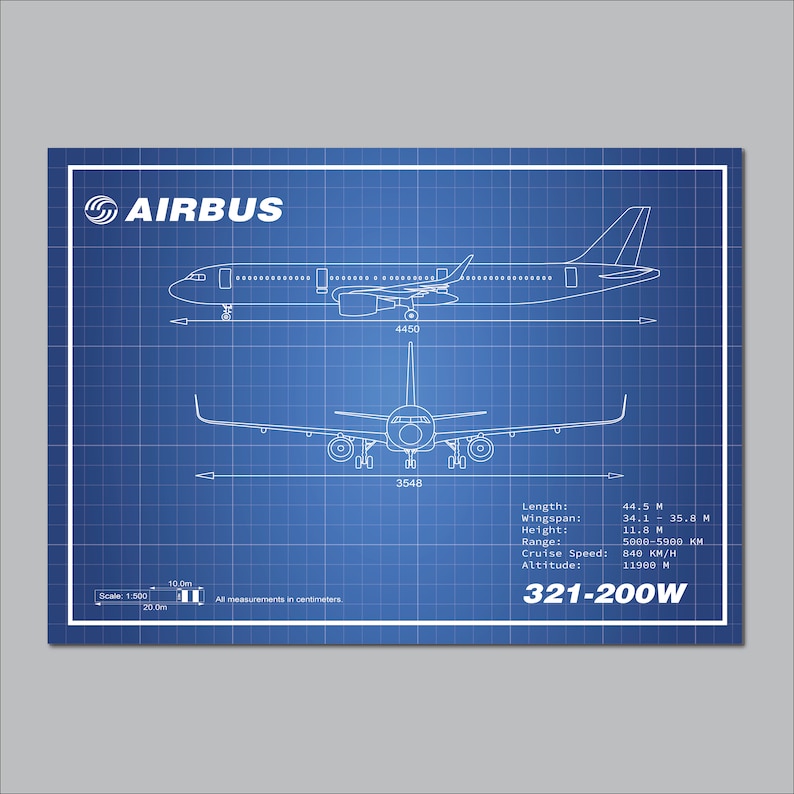 Airbus A321 Blueprint, Plane Poster, Aviation Art, Gift for Pilot ...