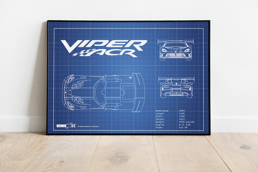 Viper ACR Blueprint, Car Blueprints, Car Wall Art, Car Poster Art, Car ...