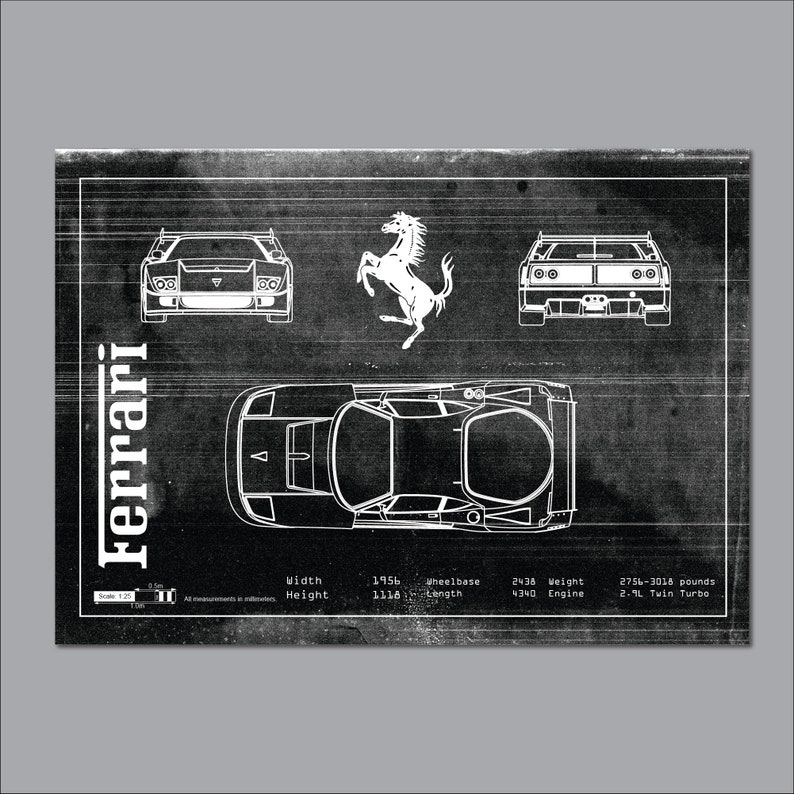 Ferrari F40 Blueprint, Hypercar Poster, Supercar Picture, Car ...