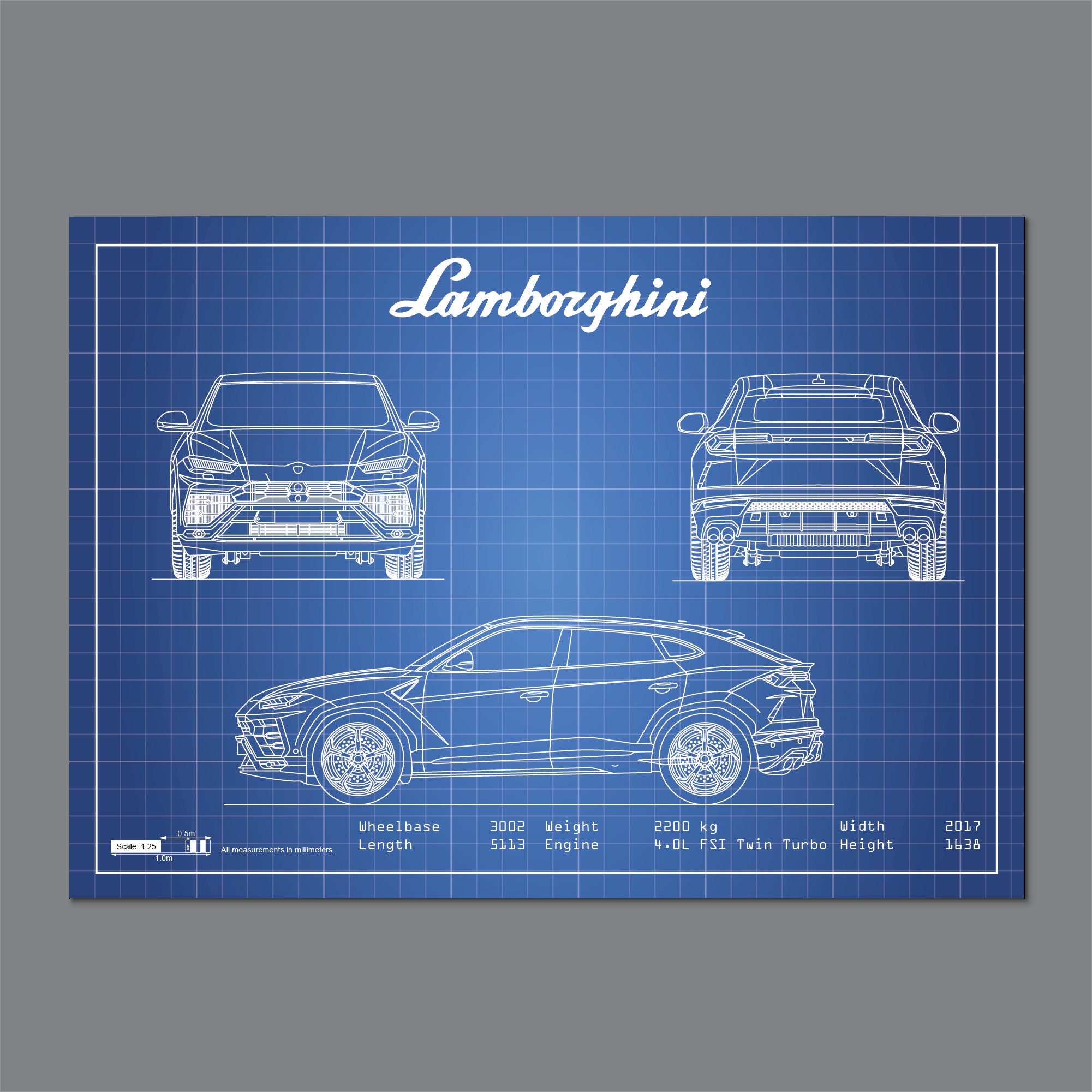 Lamborghini Blueprint, Lambo Print, Lamborghini Urus, Urus Blueprint ...