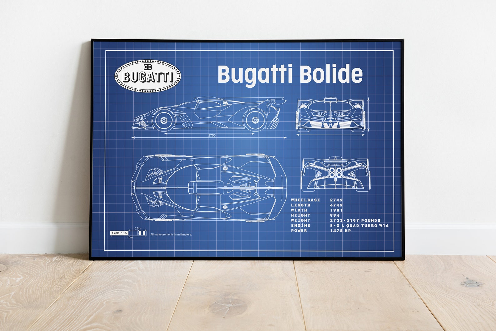 Bugatti Bolide Blueprint, Car Blueprints, Car Poster, Car Wall Art ...