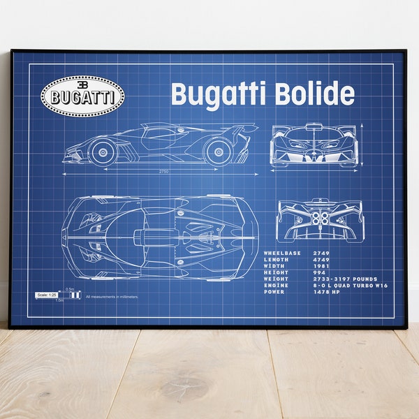 Blueprint of Bugatti - Etsy