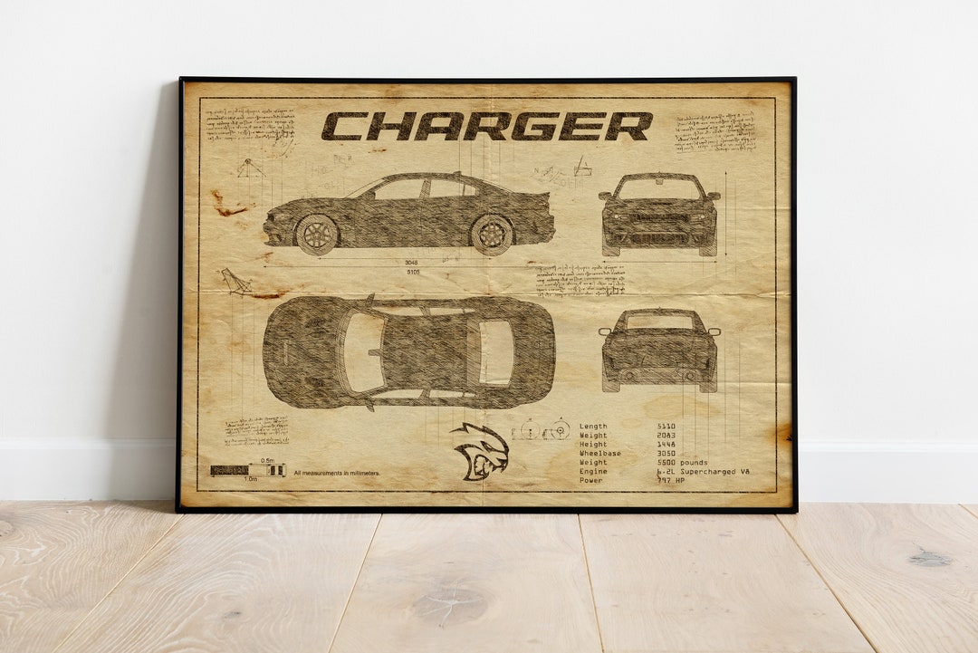 Dodge Charger Picture, Car Poster, Charger Poster, Charger Blueprint ...