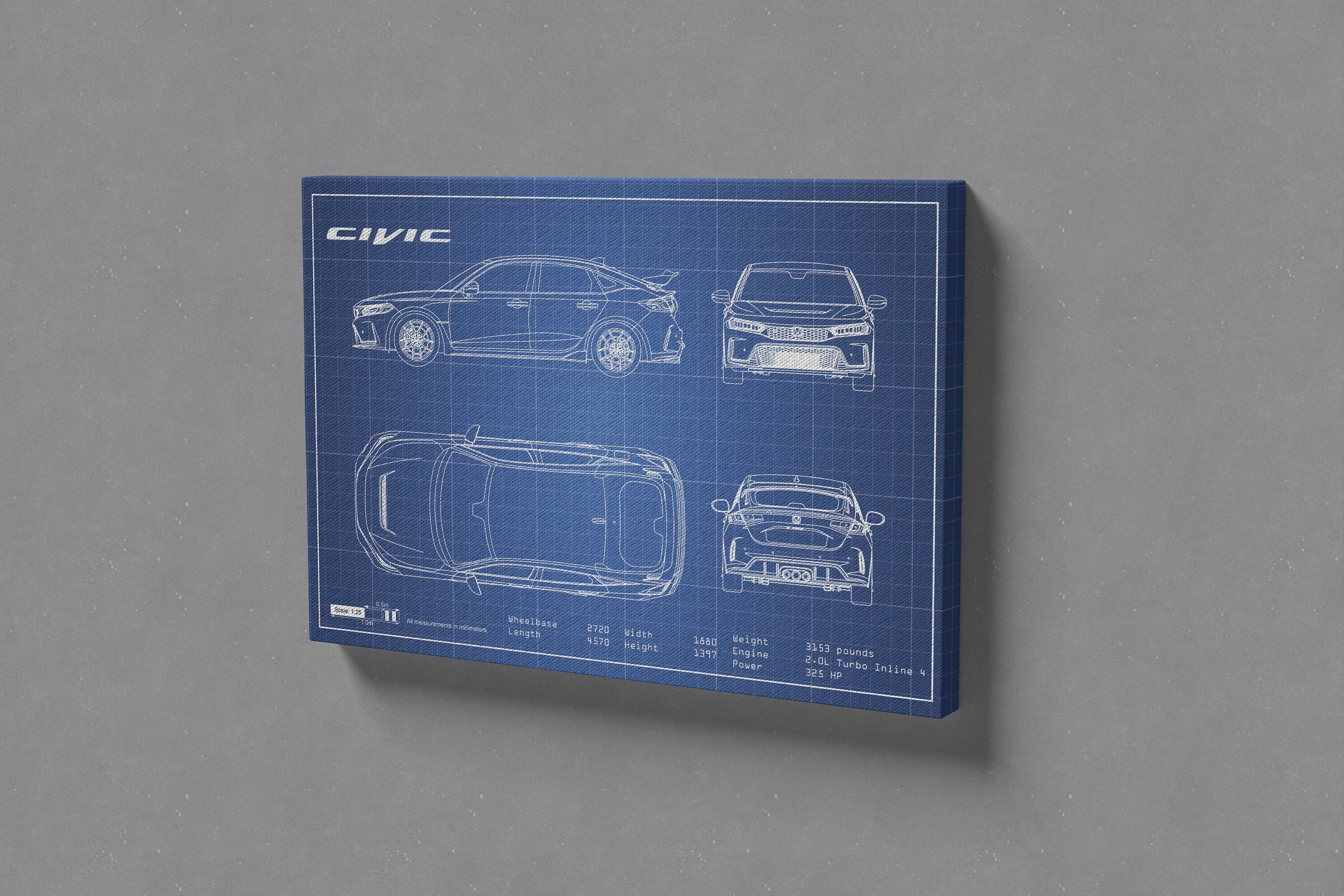 Honda Civic Poster, Civic Type R, Car Blueprints, Car Poster, Gift for ...