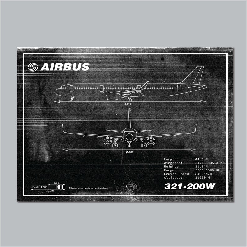 Airbus A321 Blueprint, Plane Poster, Aviation Art, Gift For Pilot ...