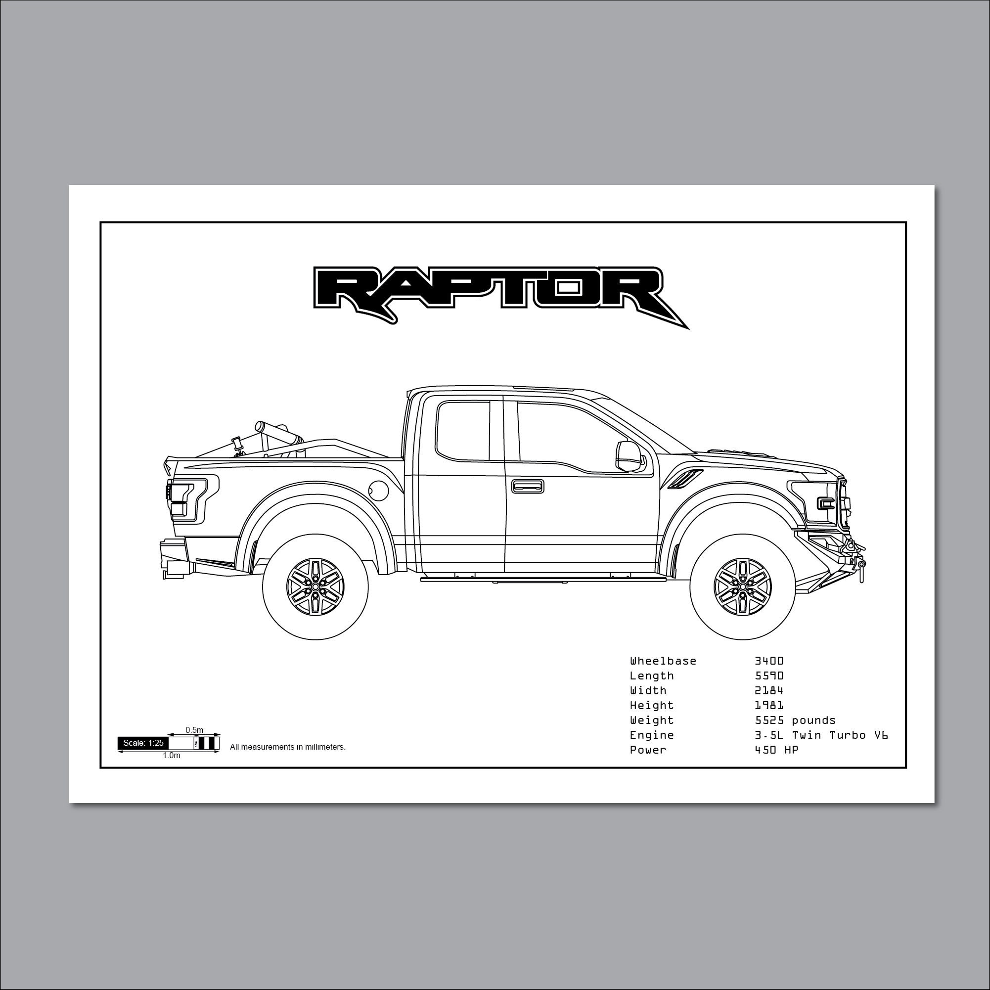 Ford Raptor Blueprint Car Blueprints Car Poster Garage - Etsy