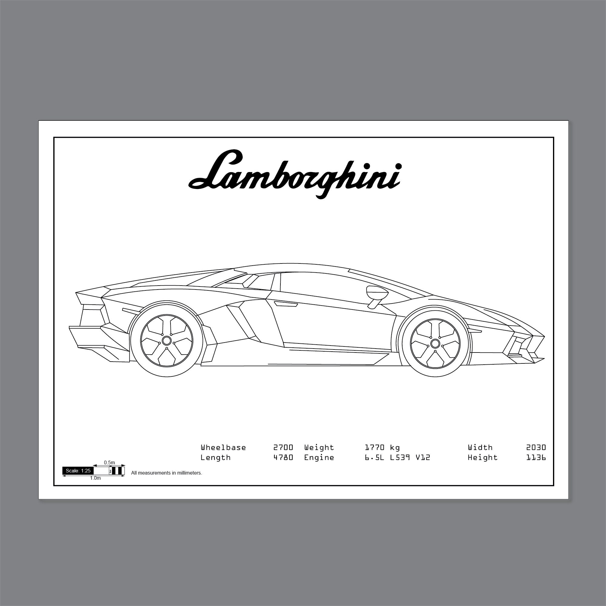 Lamborghini Blueprint Poster