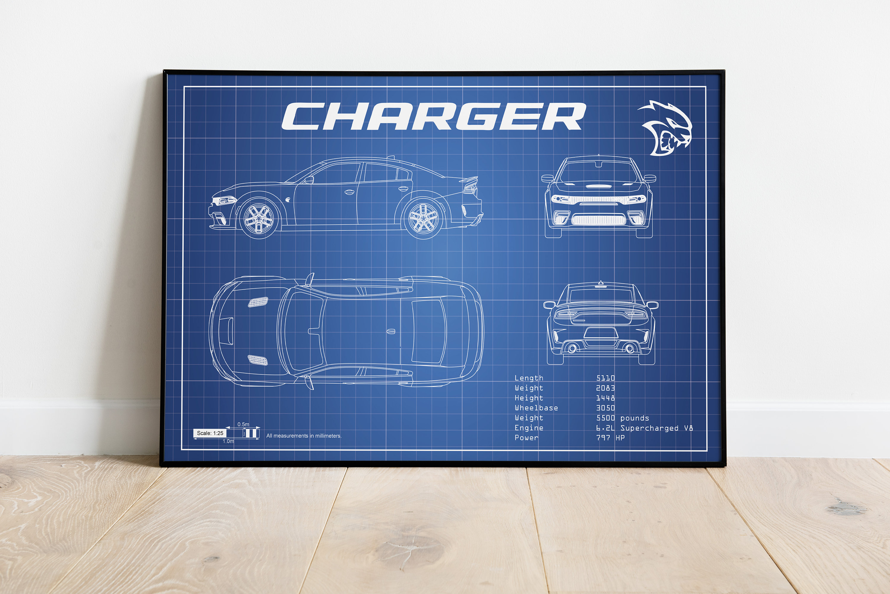Dodge Charger Poster, Charger SRT, Car Blueprints, Car Poster, Garage ...