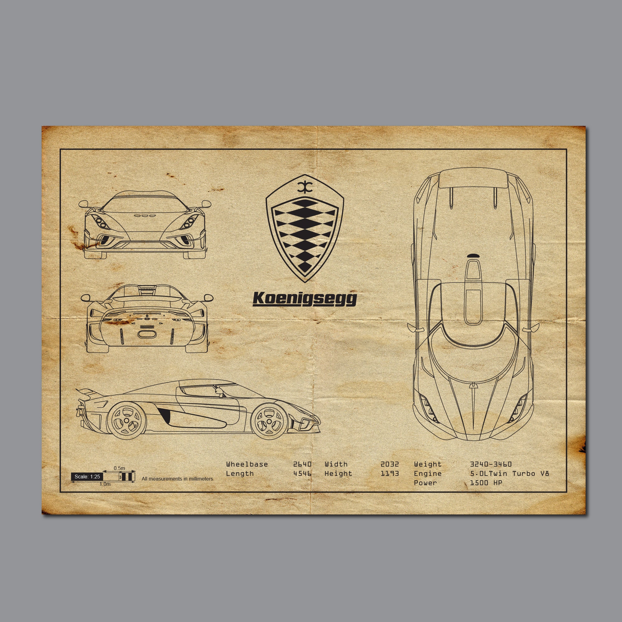 Koenigsegg Poster, Supercar Art, Supercar Blueprint, Car Blueprint, Car ...
