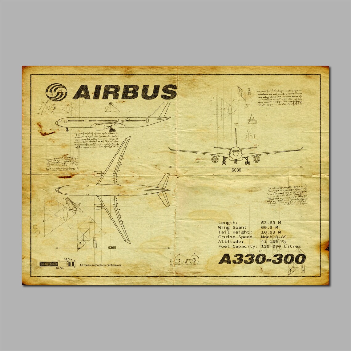 Airplane Wall Art, A330 Poster, Airbus Blueprint, Gift for Him ...